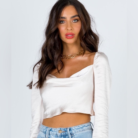 Princess Polly | Tops | Princess Polly Satin Long Sleeve Crop Top ...